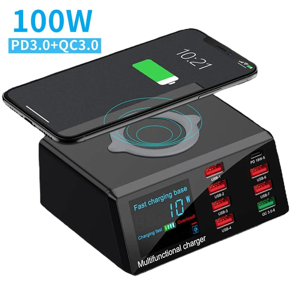 Biutsiun Multi-Port Wireless Charger Hub Dock Station - 100W with QC3.0 and PD18W for Fast ...