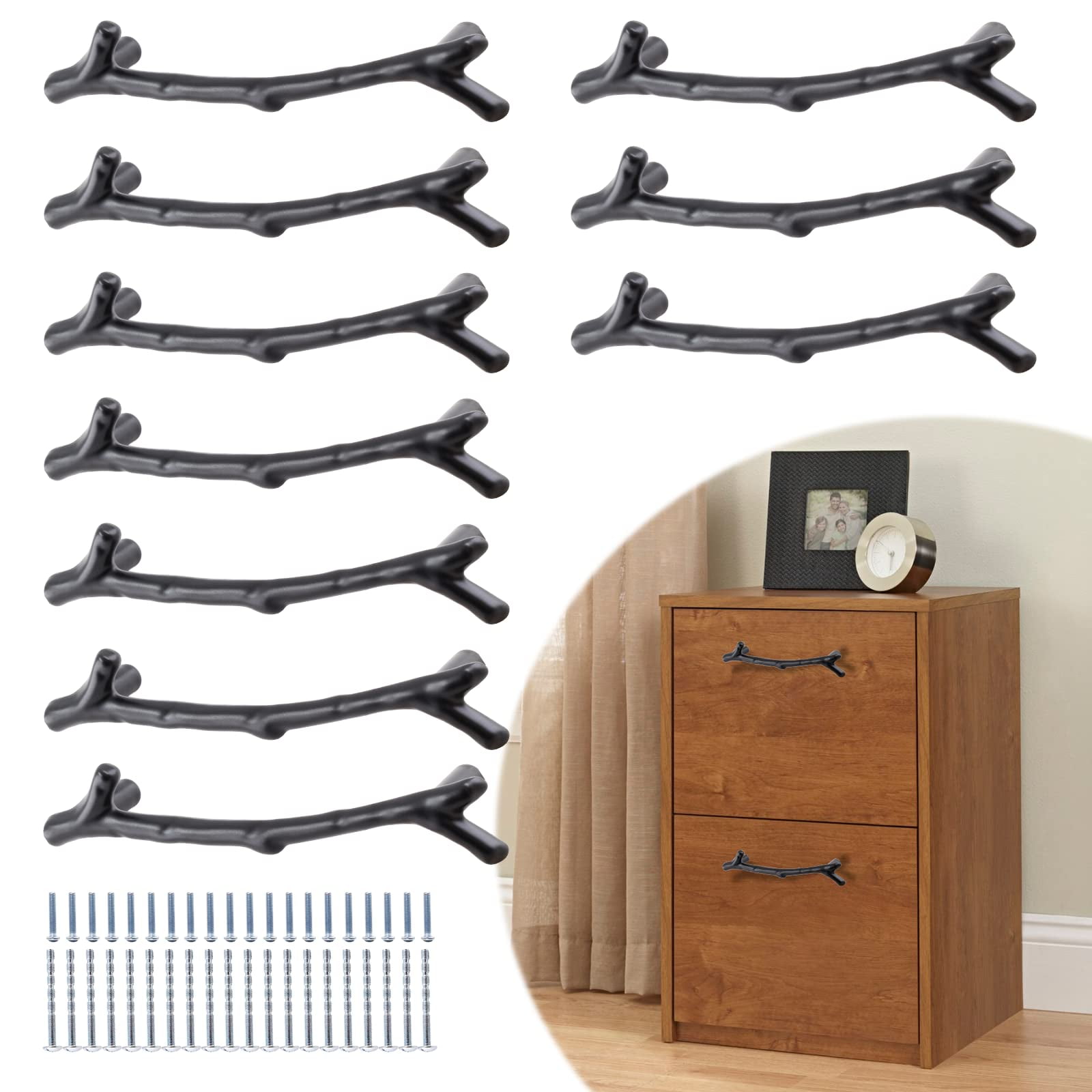 Bivethoi 10 Pack Twig Branch Drawer Handles Black Branch Cabinet Pulls ...