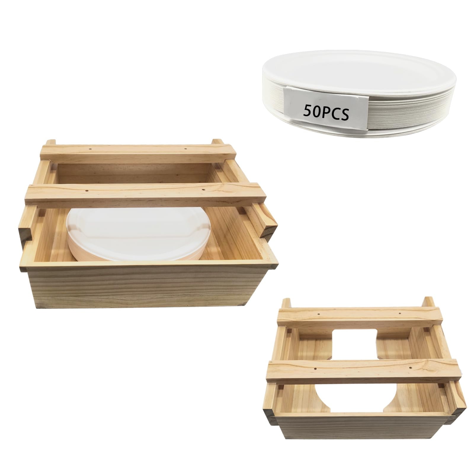 Bivpreom Paper Plate Dispenser YPF5 with 50 Piece Paper Plates，Wood ...
