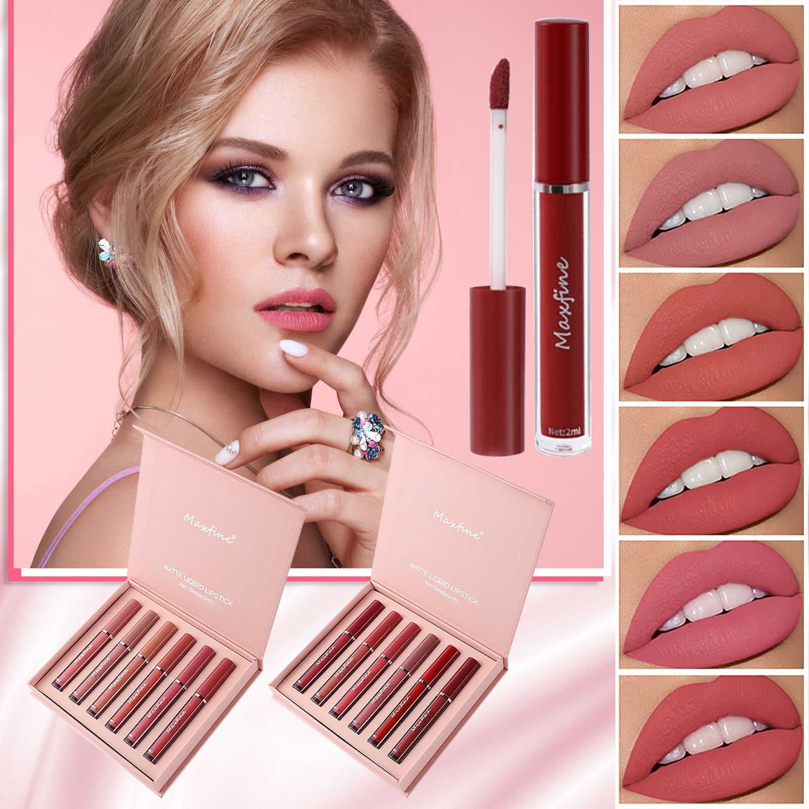 Biweutydys 6pcs Maxfine Lipstick Set Box Lipstick Womens Anniversary Birthday Lip Gloss Set