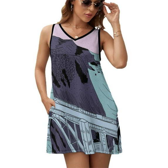 Bixby Creek Bridge Flare Dress Square Neck Dress Elegant Female Fashion ...