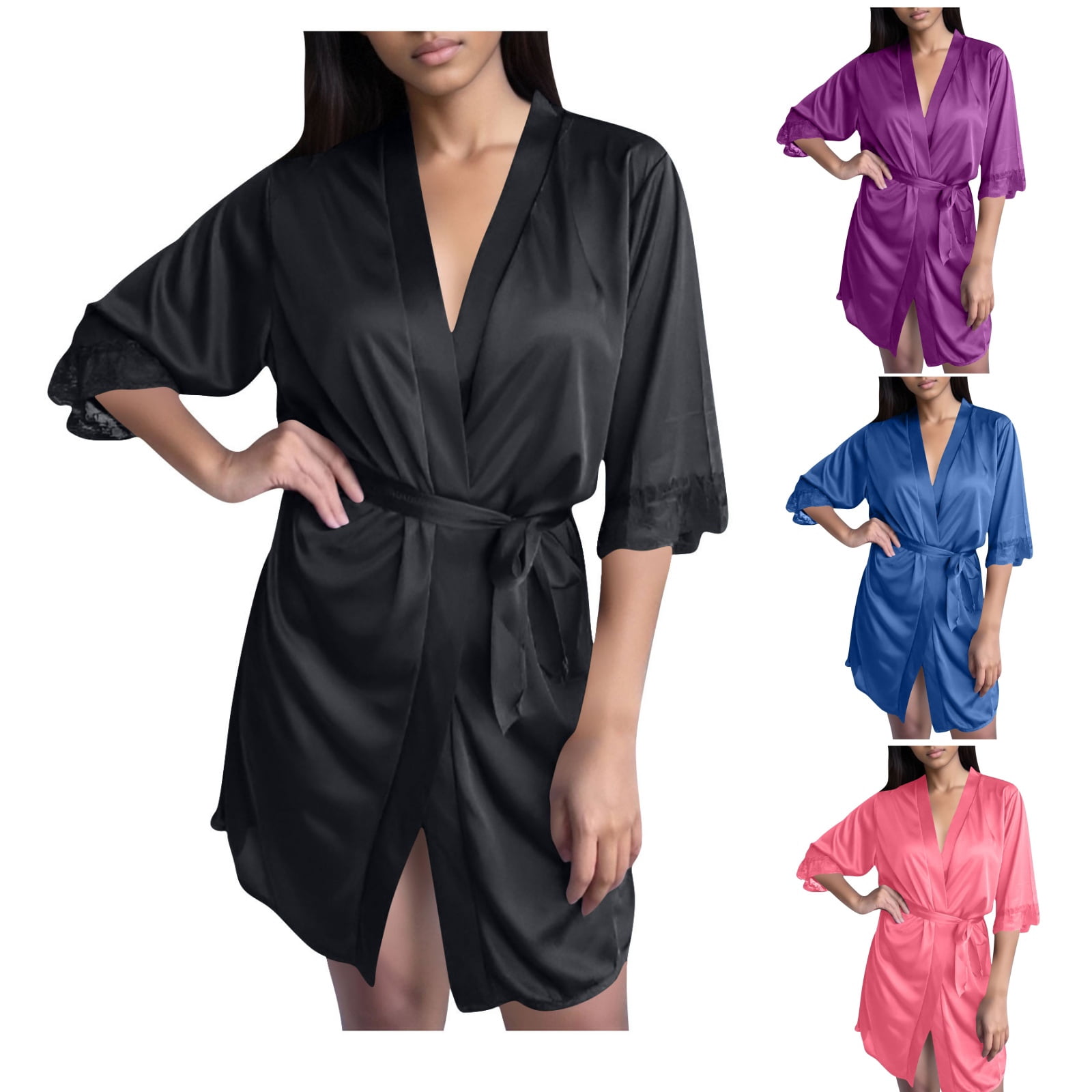 Bixock Bathrobe for Women,Pajamas for Women,Silk Robes for Women Solid ...