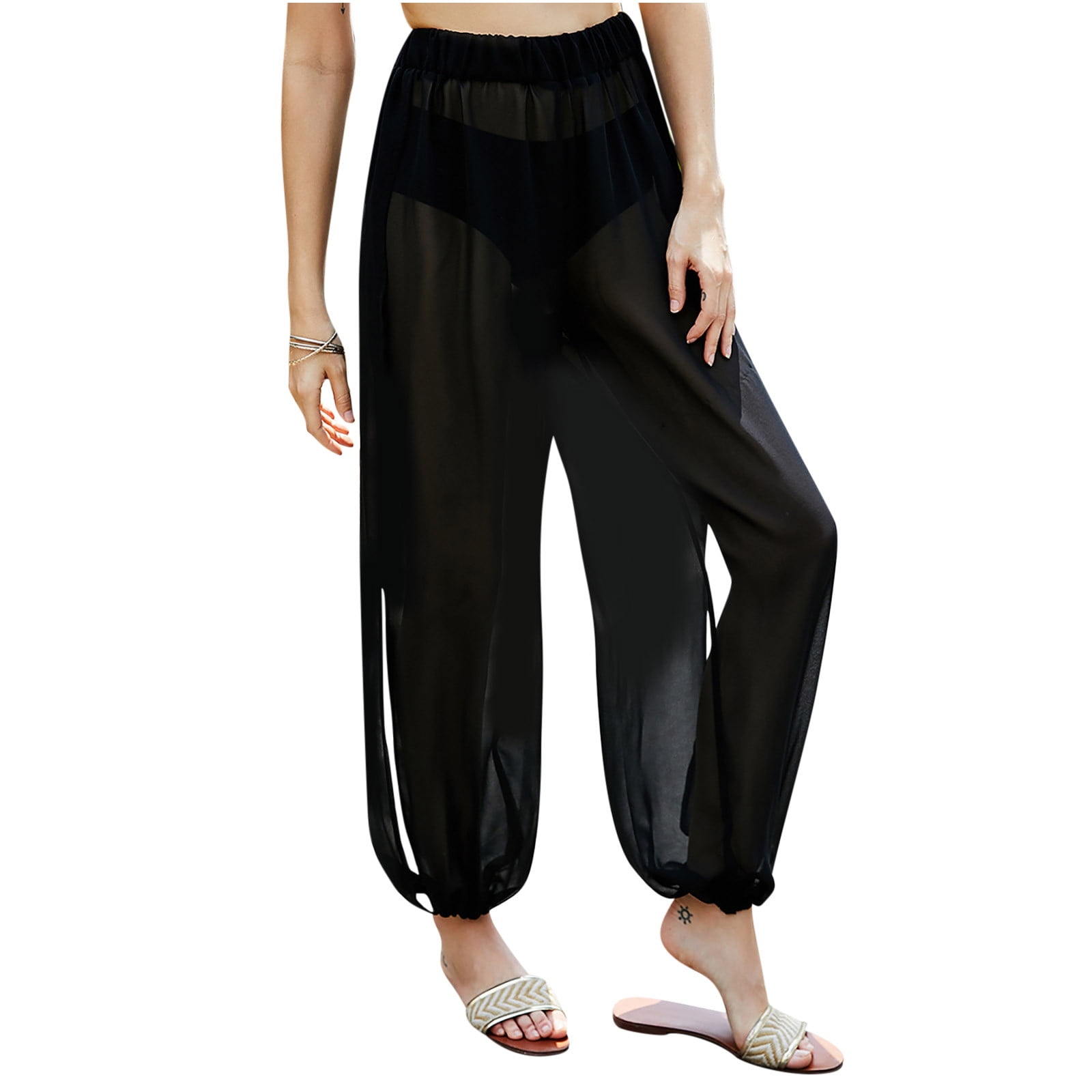Bixock Casual Pants for Women Wide Leg Pant Chiffon Split Pants Sun ...