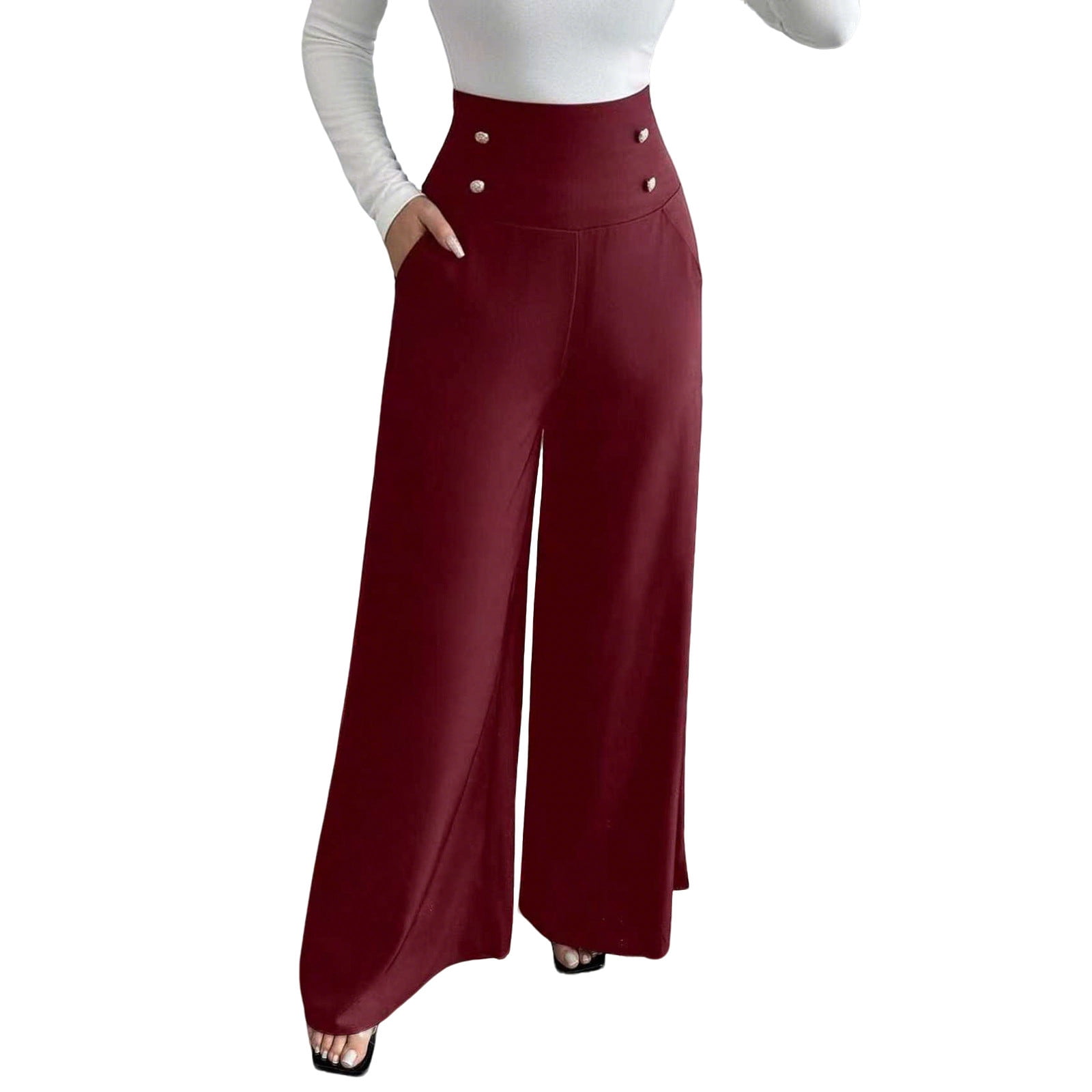 Bixock Casual Pants for Women Wide Leg Pant Solid Color High Waist ...