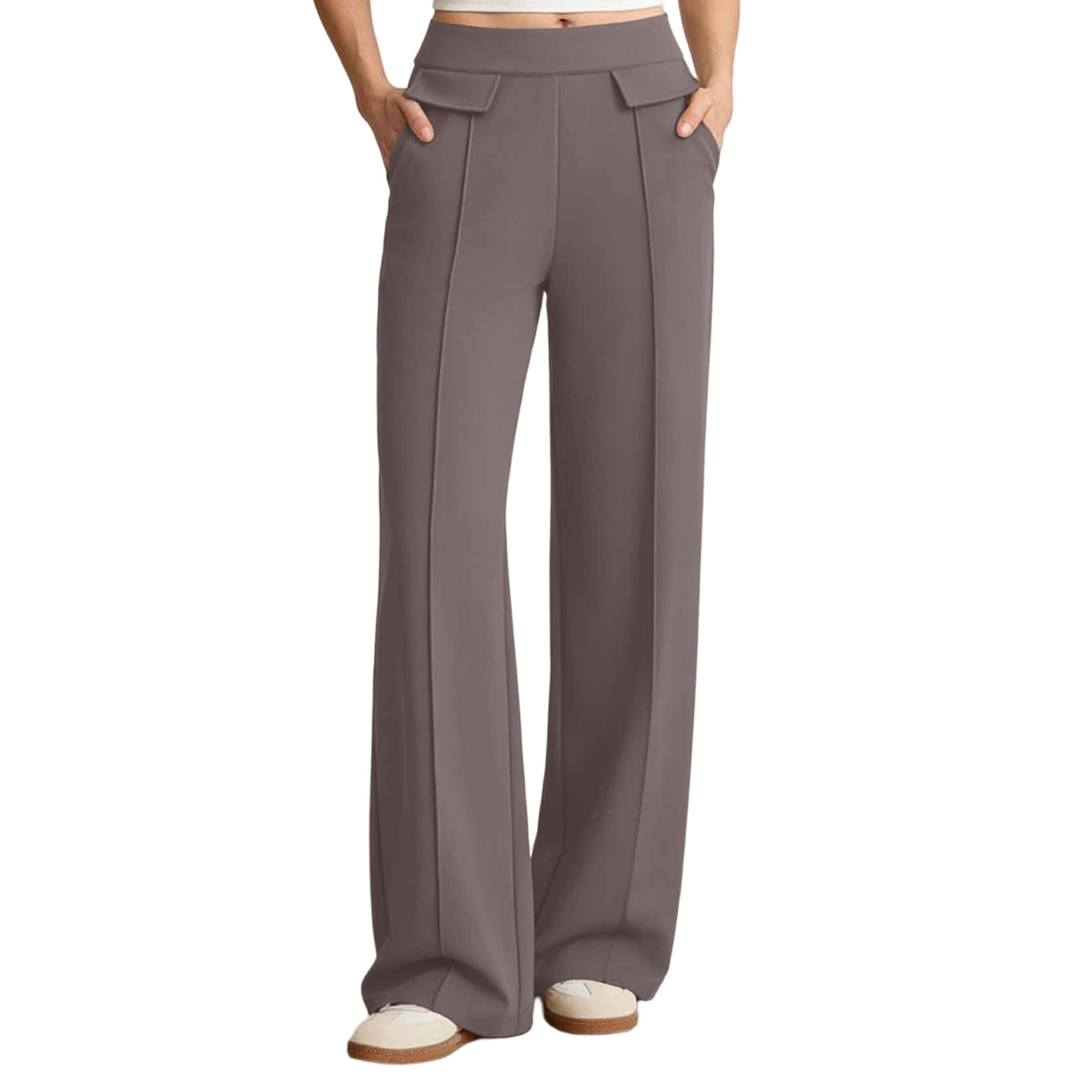 Bixock Casual Pants for Women Wide Leg Pant Straight Elastic High Waist ...