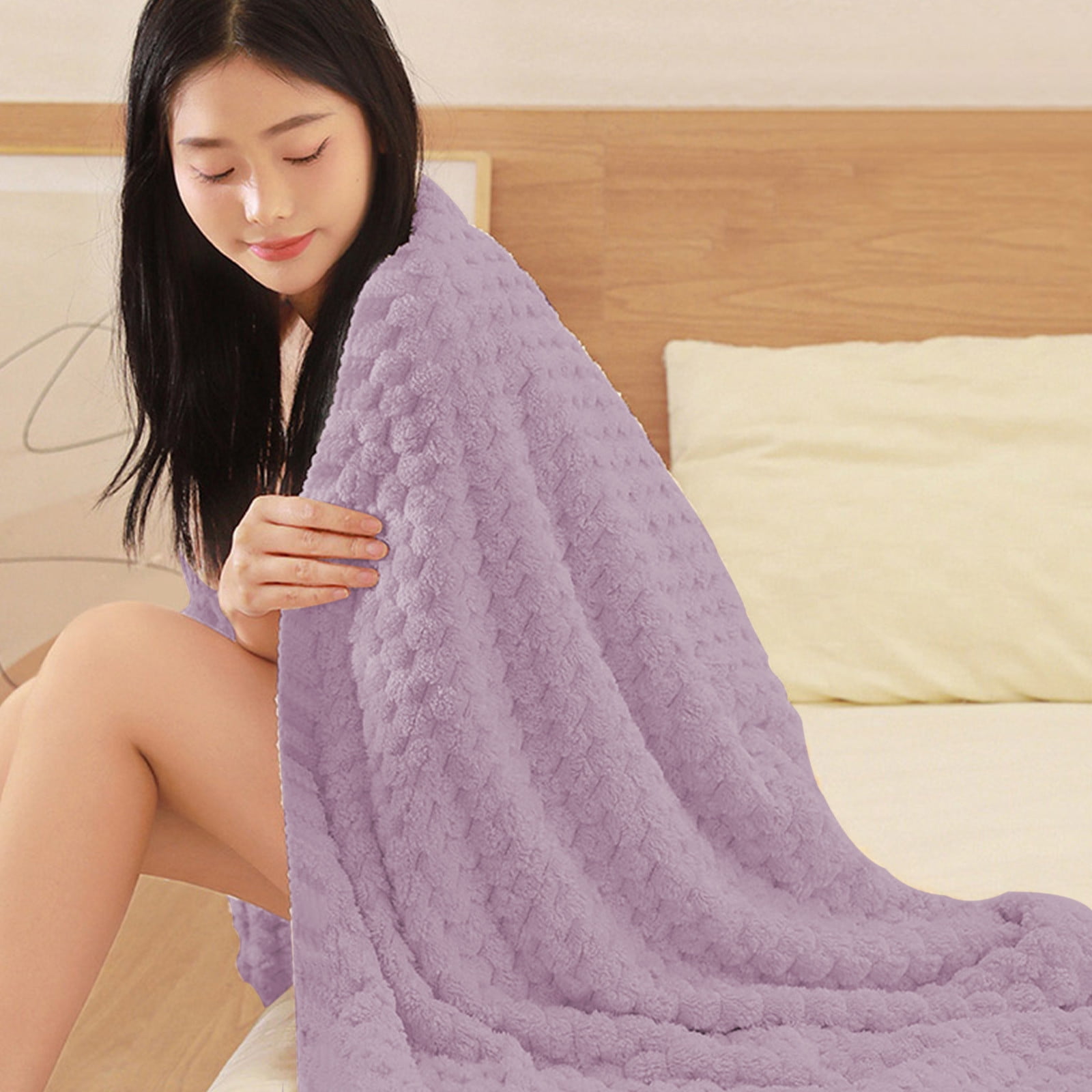 Bixock Cooling Blanket, Soft Throw Blanket Solid Color Flannel Blanket ...