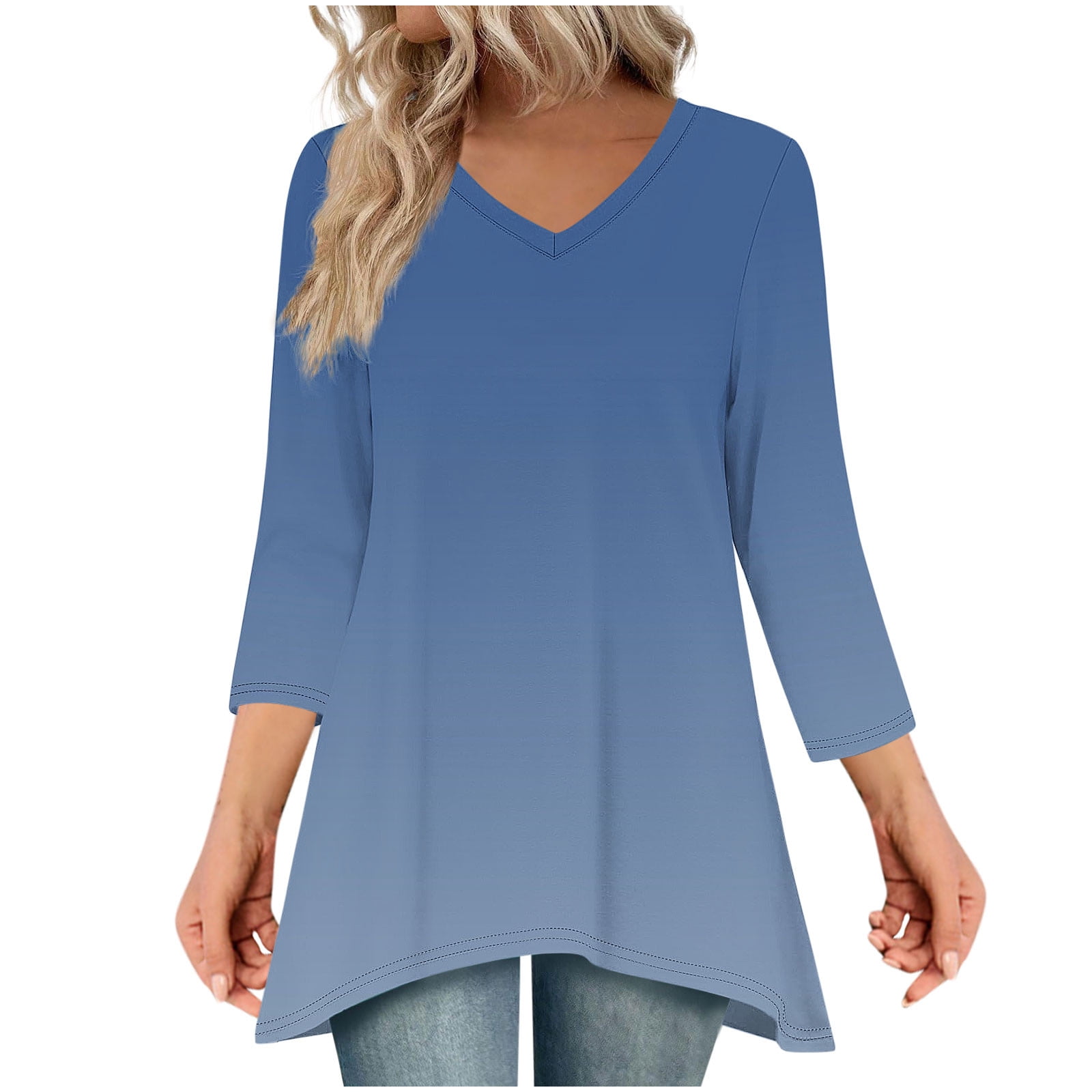 Bixock Fall 3/4 Length Sleeve Womens Tops V Neck Casual Summer Tunic ...