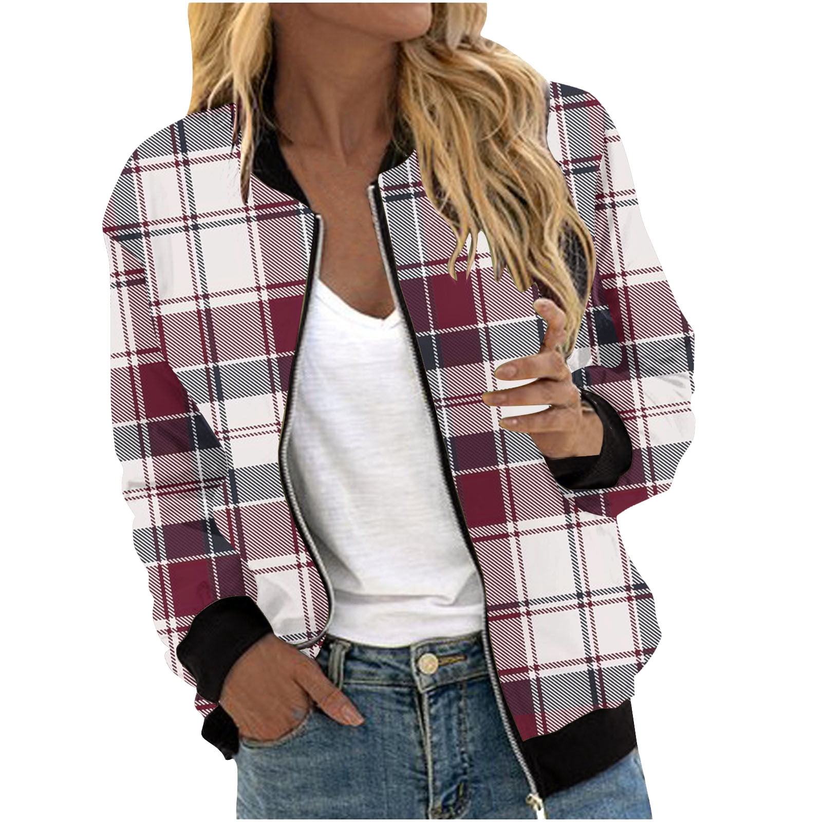 Bixock Fall/Winter Jacket for Women Crew Neck Long Sleeve Zip Up ...