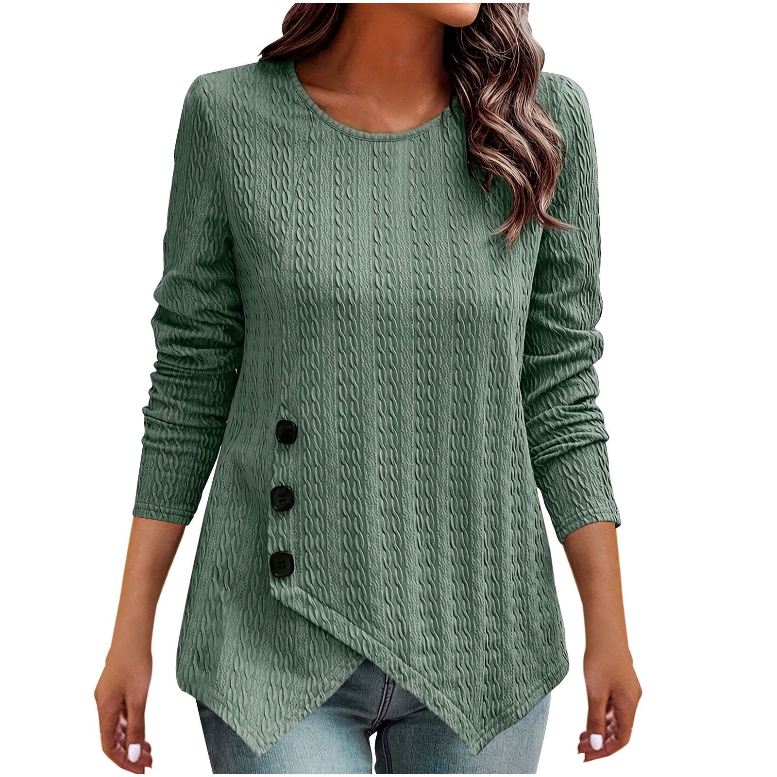 Bixock Fall Women Long Sleeve Shirts Crew Neck Tunic Tops Casual Blouse ...