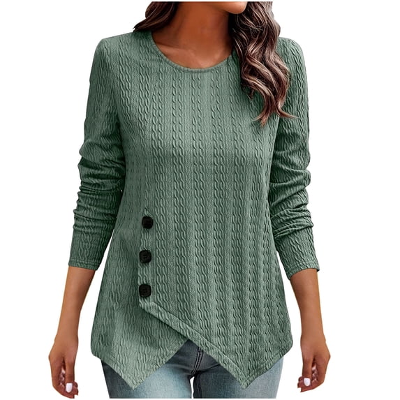 Bixock Fall Women Long Sleeve Shirts Crew Neck Tunic Tops Casual Blouse ...