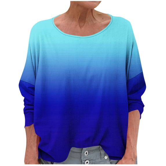 Bixock Fall Women's Long Sleeve Tops Round Neck Casual Linen T-Shirts ...