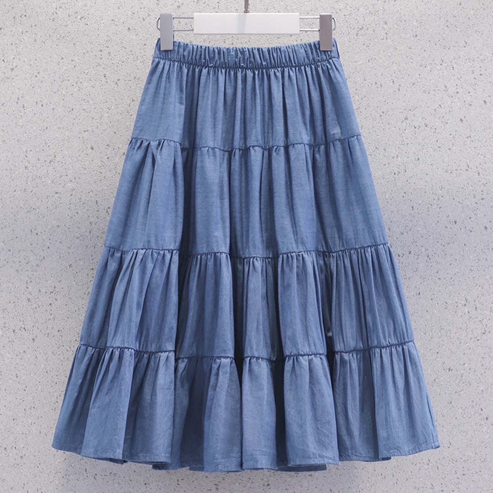 Bixock Girls Denim Skirt Elastic Waist Jeans Dress Solid Color Midi ...