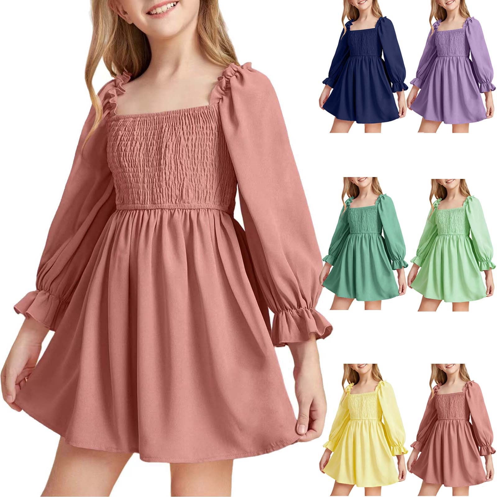Bixock Girls Sleeveless Dress Casual Tank Dress Long Sleeve Solid Color ...