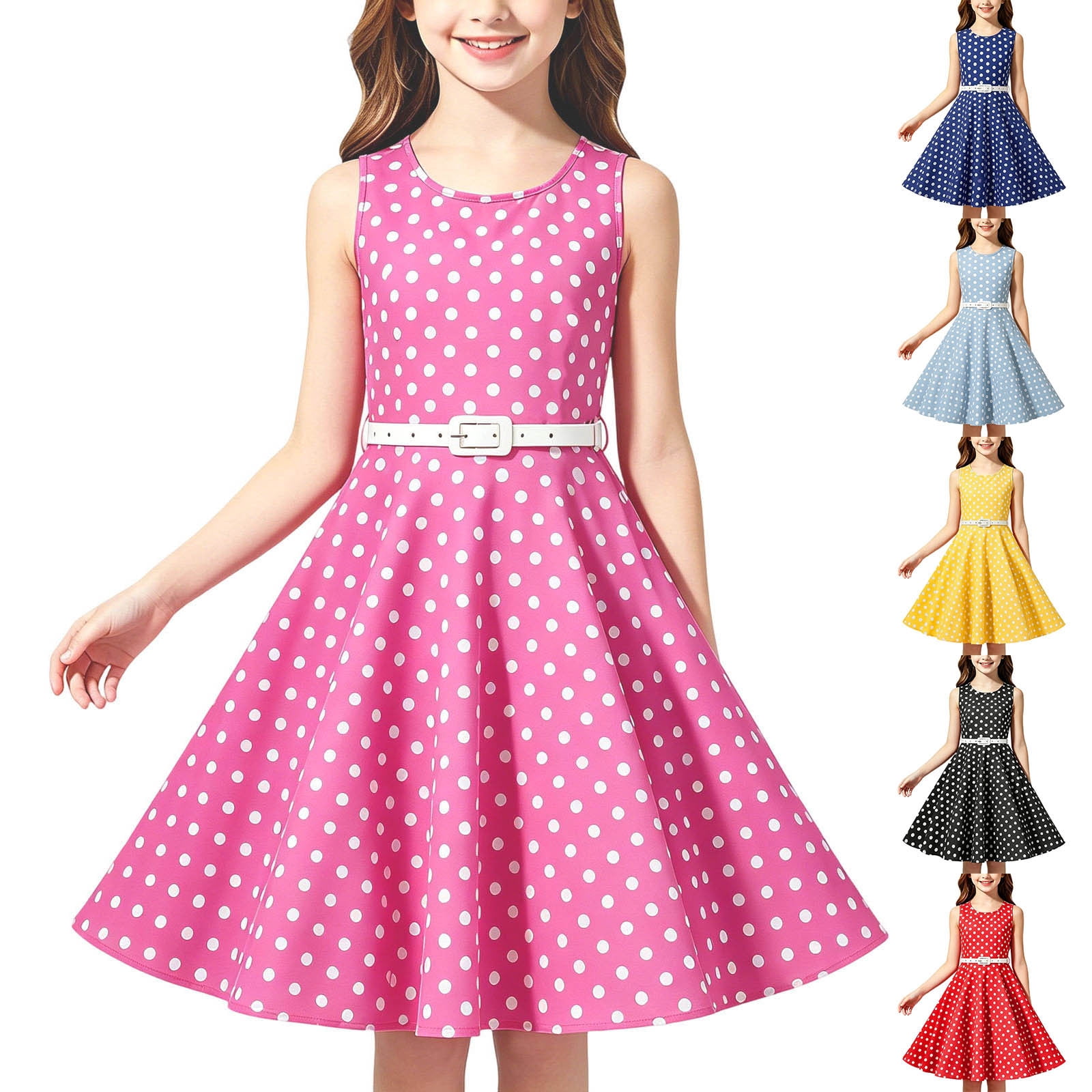 Bixock Girls Sleeveless Dress Casual Tank Dress Print Belted Waist A ...