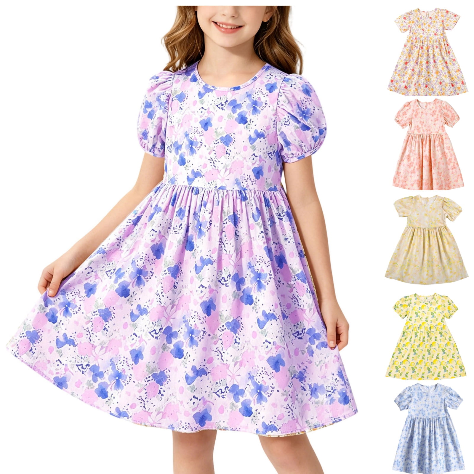 Bixock Girls Sleeveless Dress Casual Tank Dress Short Sleeve Print Puff ...