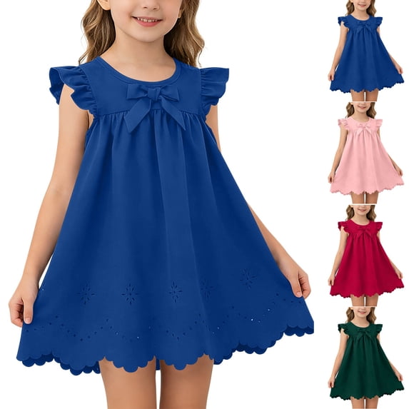 Bixock Girls Sleeveless Dress Casual Tank Dress Solid Color Ruffle Hem ...