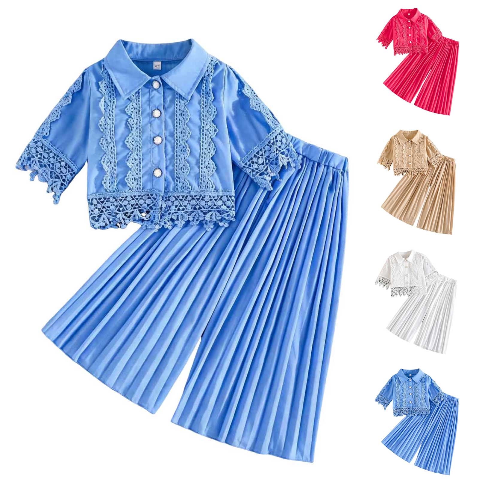 Bixock Girls Summer Outfits Casual Short Sleeve Set,Girls Lace Collared ...