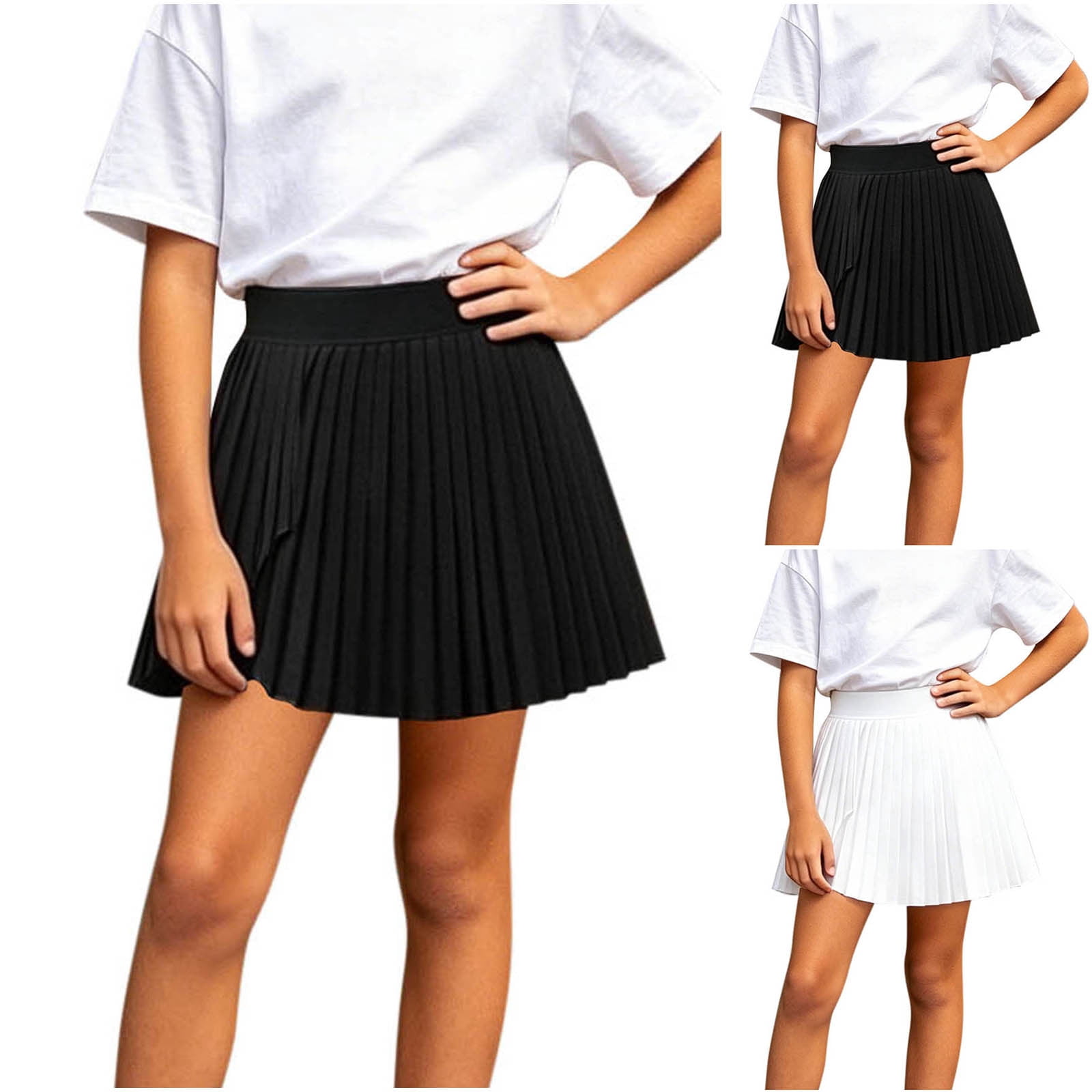 Bixock Girls Tennis Skort Pleated Sports Skirt Solid Color Pleated Mini ...