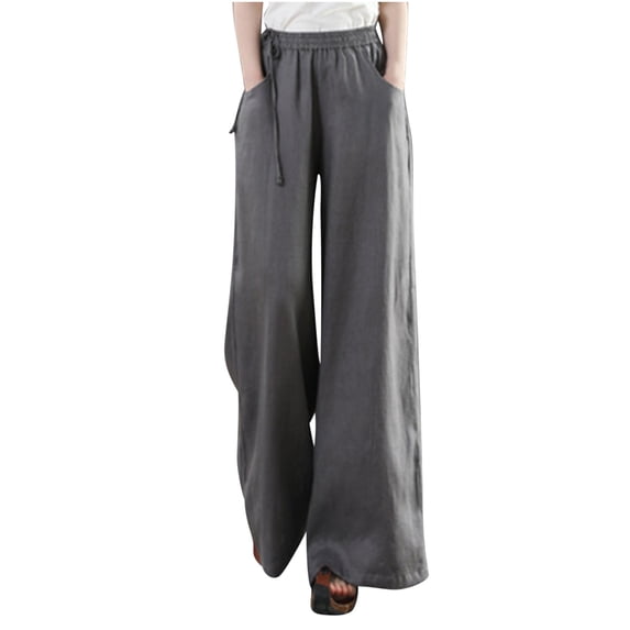 Bixock Linen Pants for Women Wide Leg Pants Side Drawstring Waist Loose ...