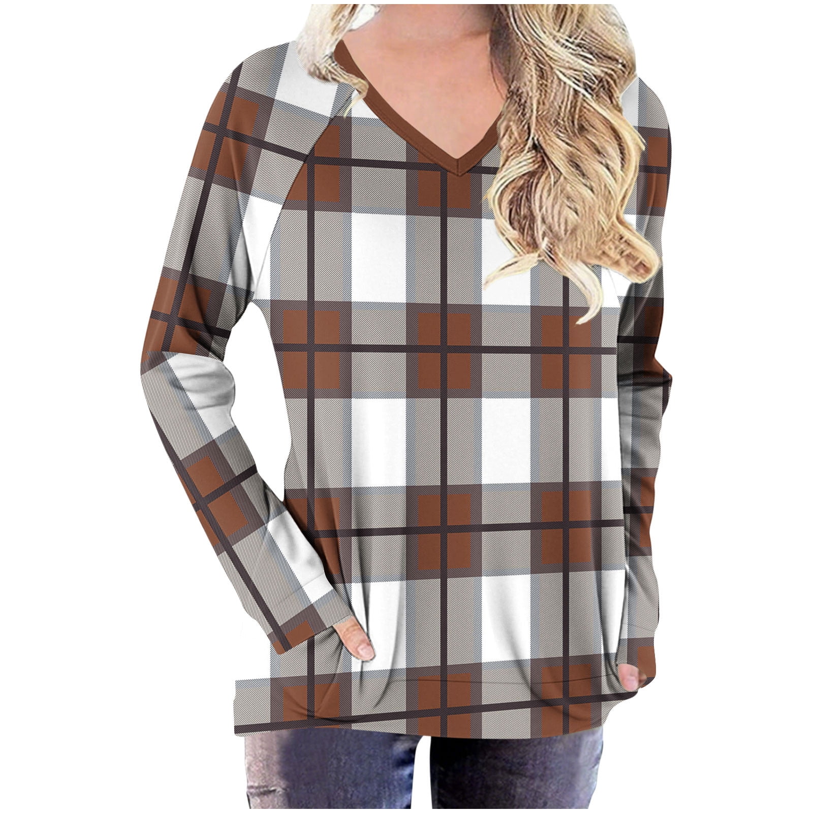 Bixock Long Sleeve Shirts for Women Fall Outfits V Neck Loose Going Out ...