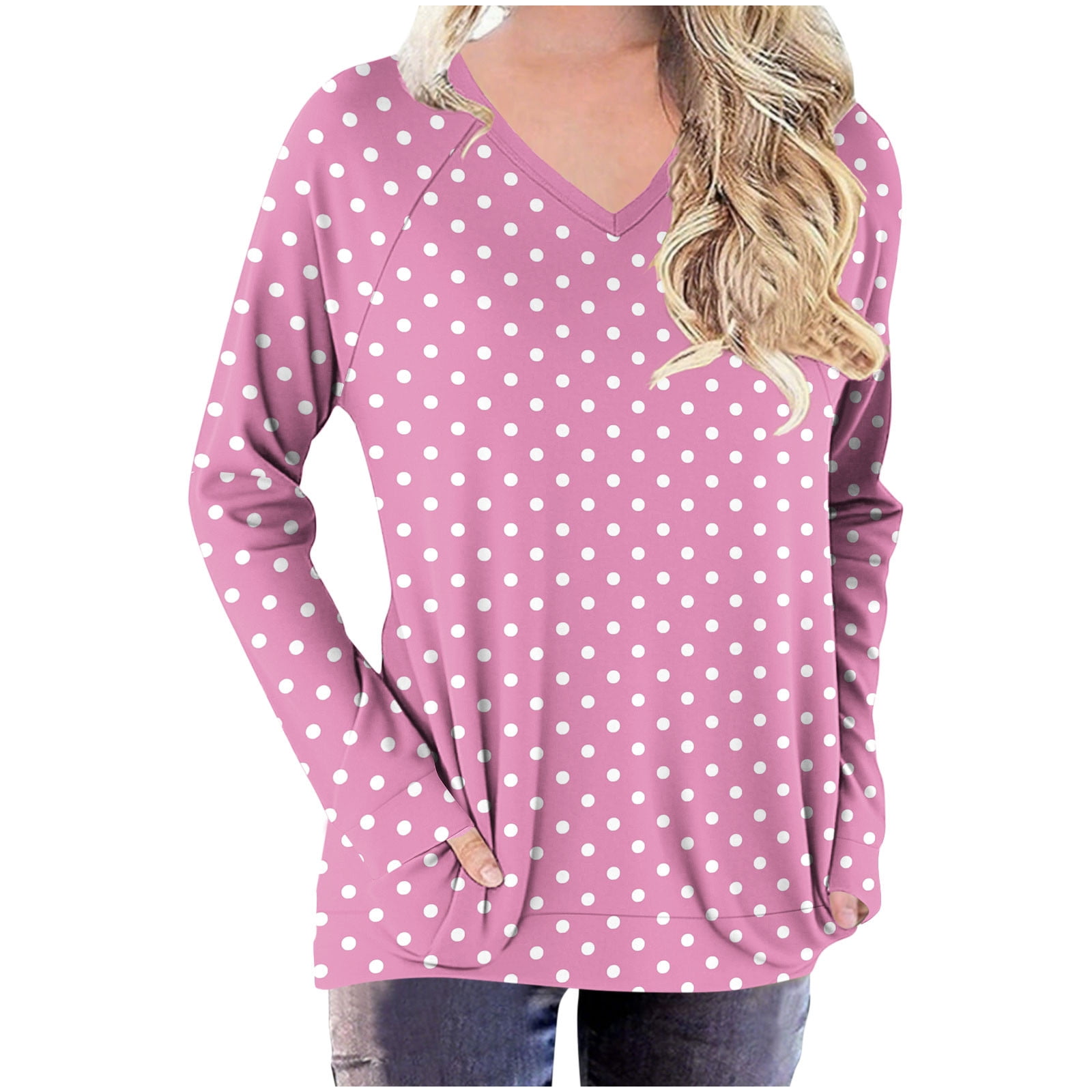Bixock Long Sleeve Shirts for Women V Neck Loose Going Out Tops Casual ...