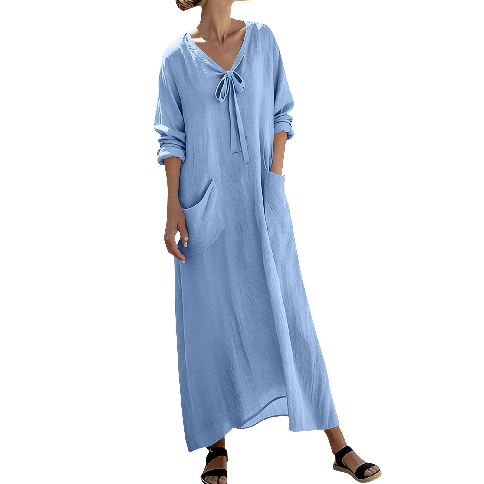 Bixock Maternity Maxi Dress Crew Neck Long Sleeve A Line Loose Sundress ...