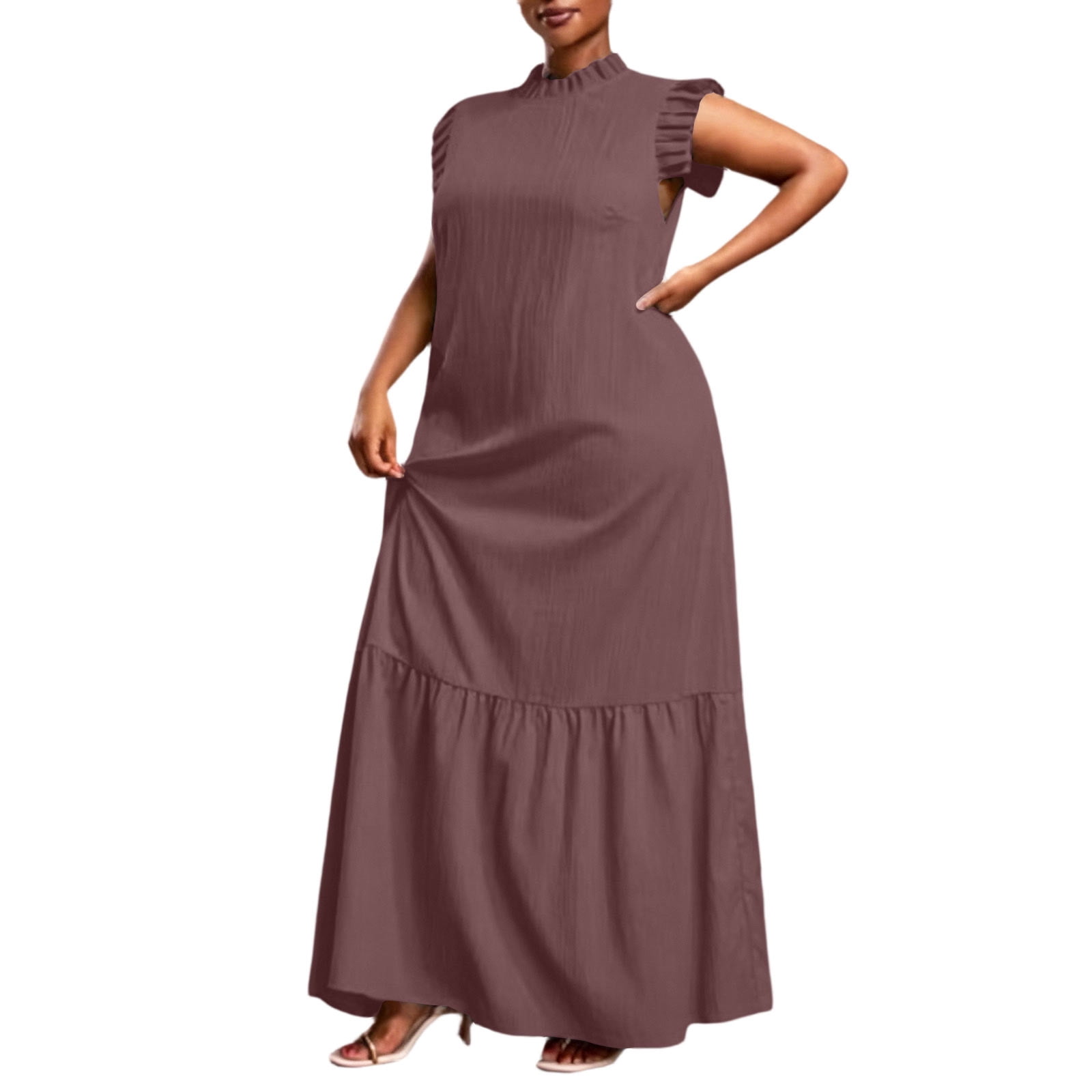 Bixock Maternity's Maxi Dress Sleeveless Crew Neck Loose A Line Ruffle ...