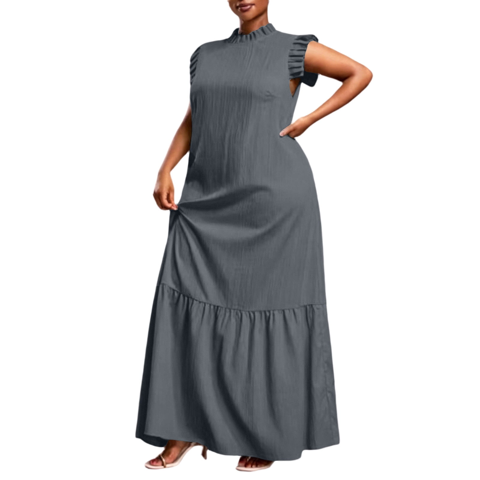 Bixock Maternity's Maxi Dress Sleeveless Crew Neck Loose A Line Ruffle ...