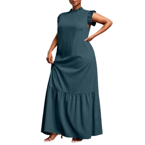 Bixock Maternity's Maxi Dress Sleeveless Crew Neck Loose A Line Ruffle ...