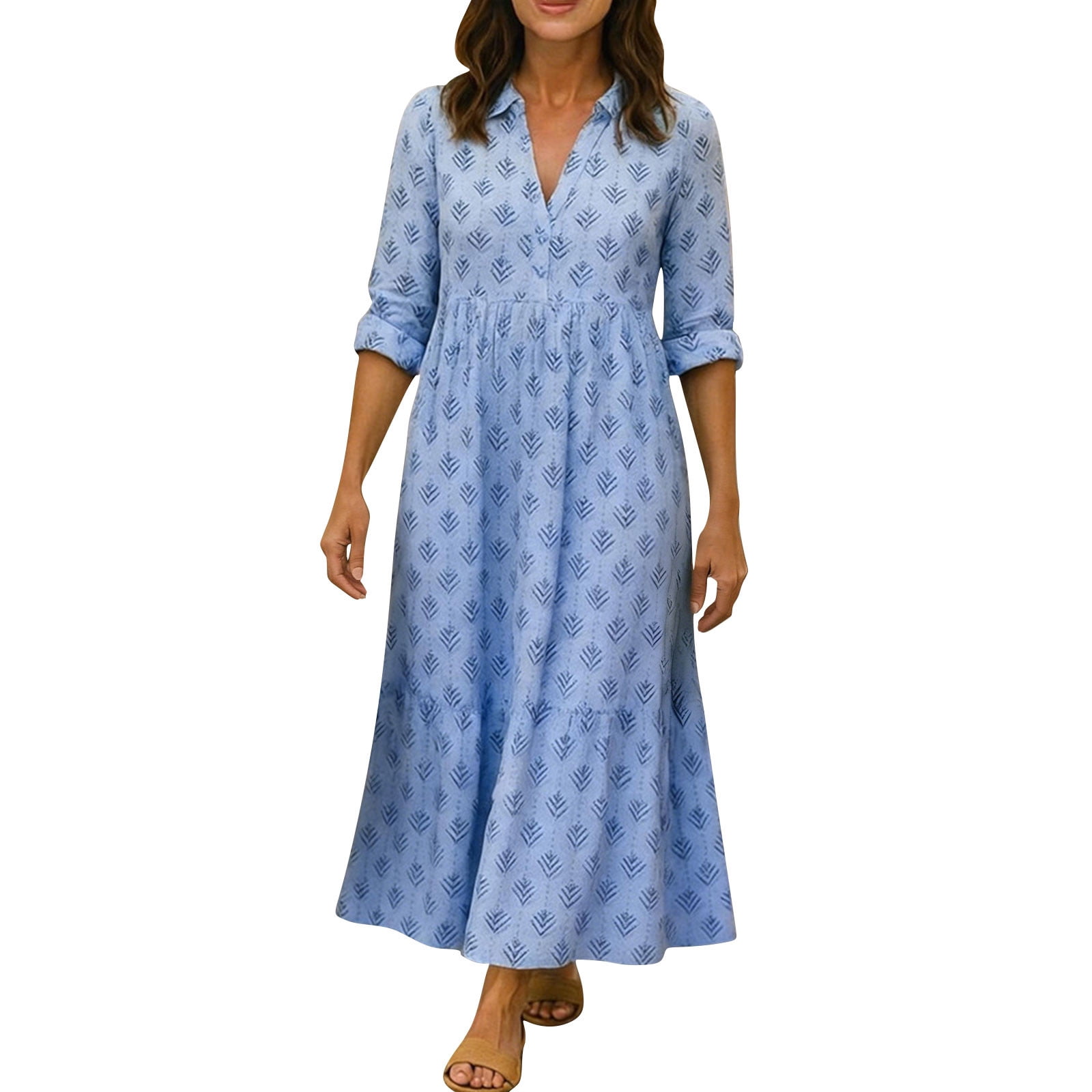 Bixock Maternity's Maxi Dress V Neck Short Sleeve A Line Loose Casual ...