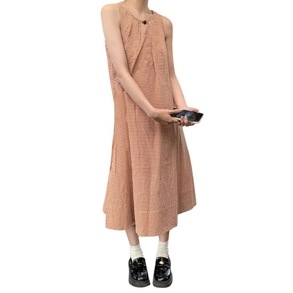 Bixock Maxi Dress for Women,Dress for Women Sleeveless Round Neck Plaid ...