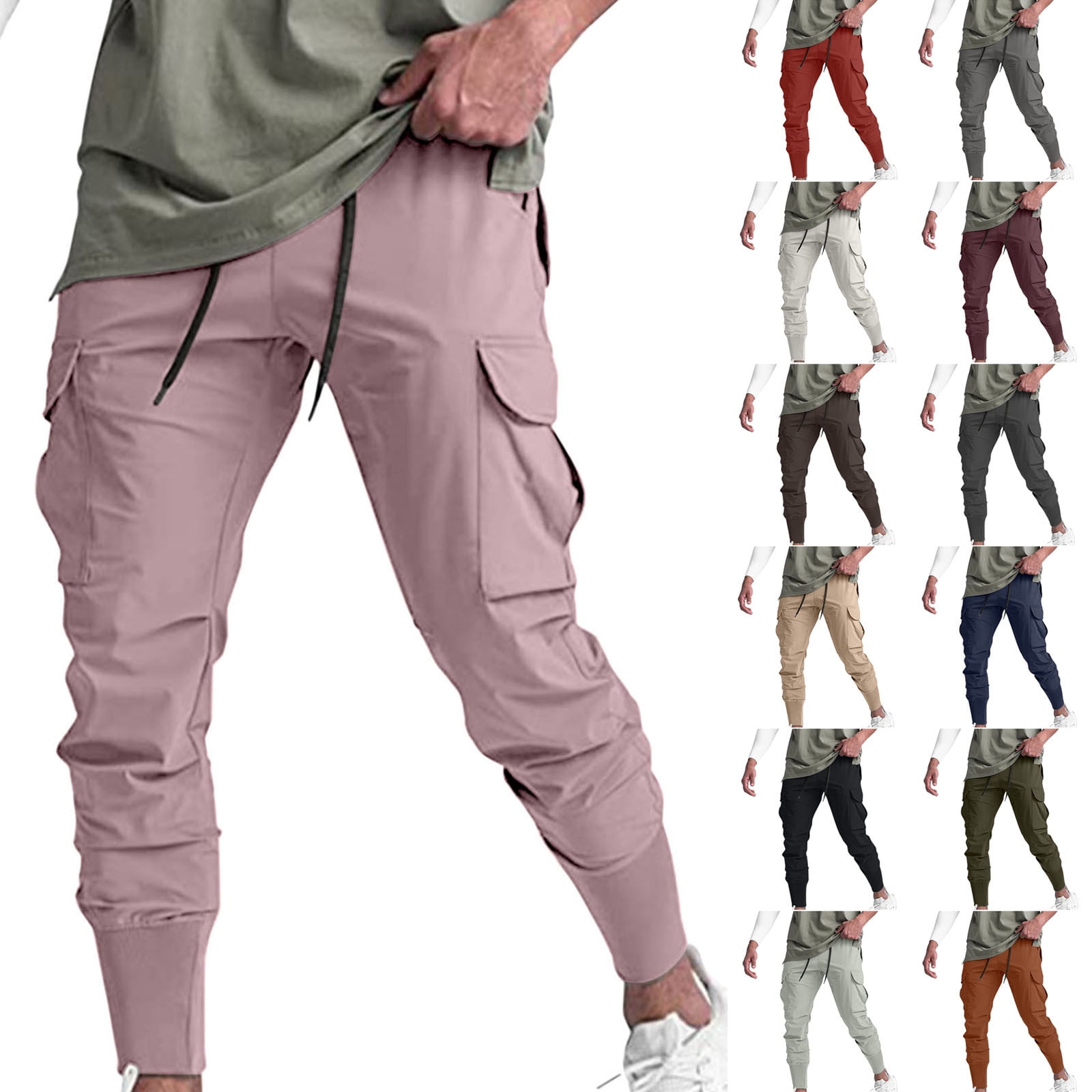 Bixock Men Cargo Jogger Sweatpants,Wide Leg Pant,Men Loose Pants Solid ...