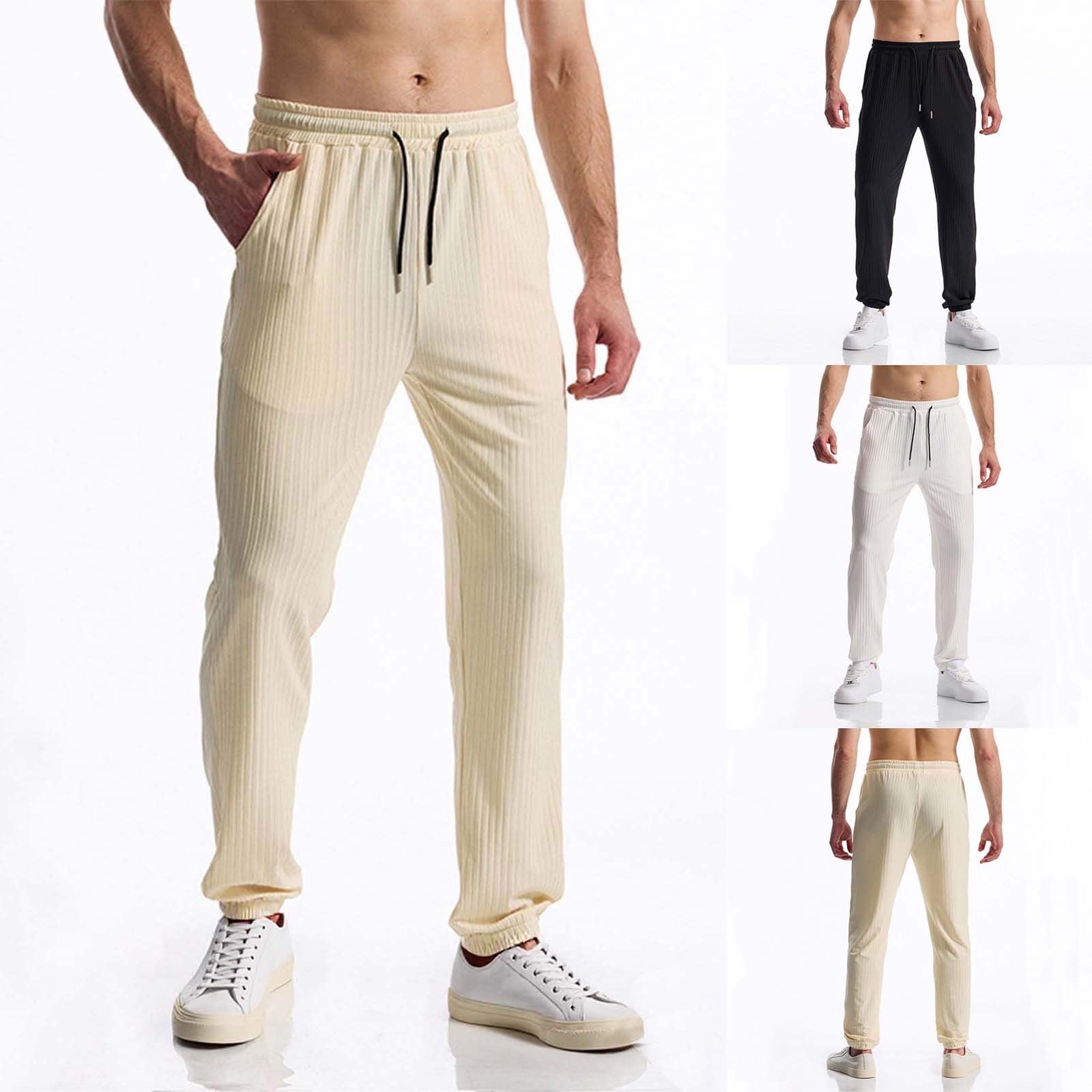 Bixock Men Cargo Jogger Sweatpants,Wide Leg Pant,Men Pants Solid Color ...