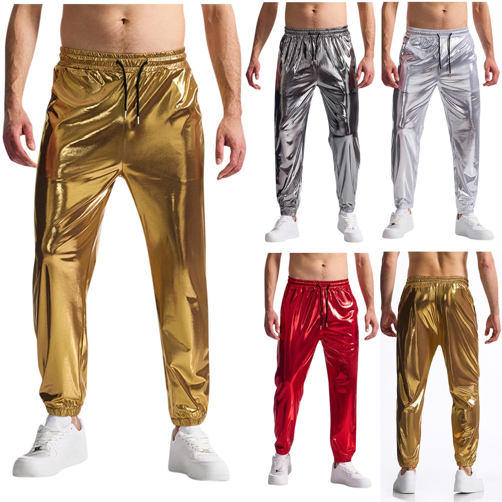 Bixock Men Cargo Jogger Sweatpants,Wide Leg Pant,Men's Pants Shiny Gold ...