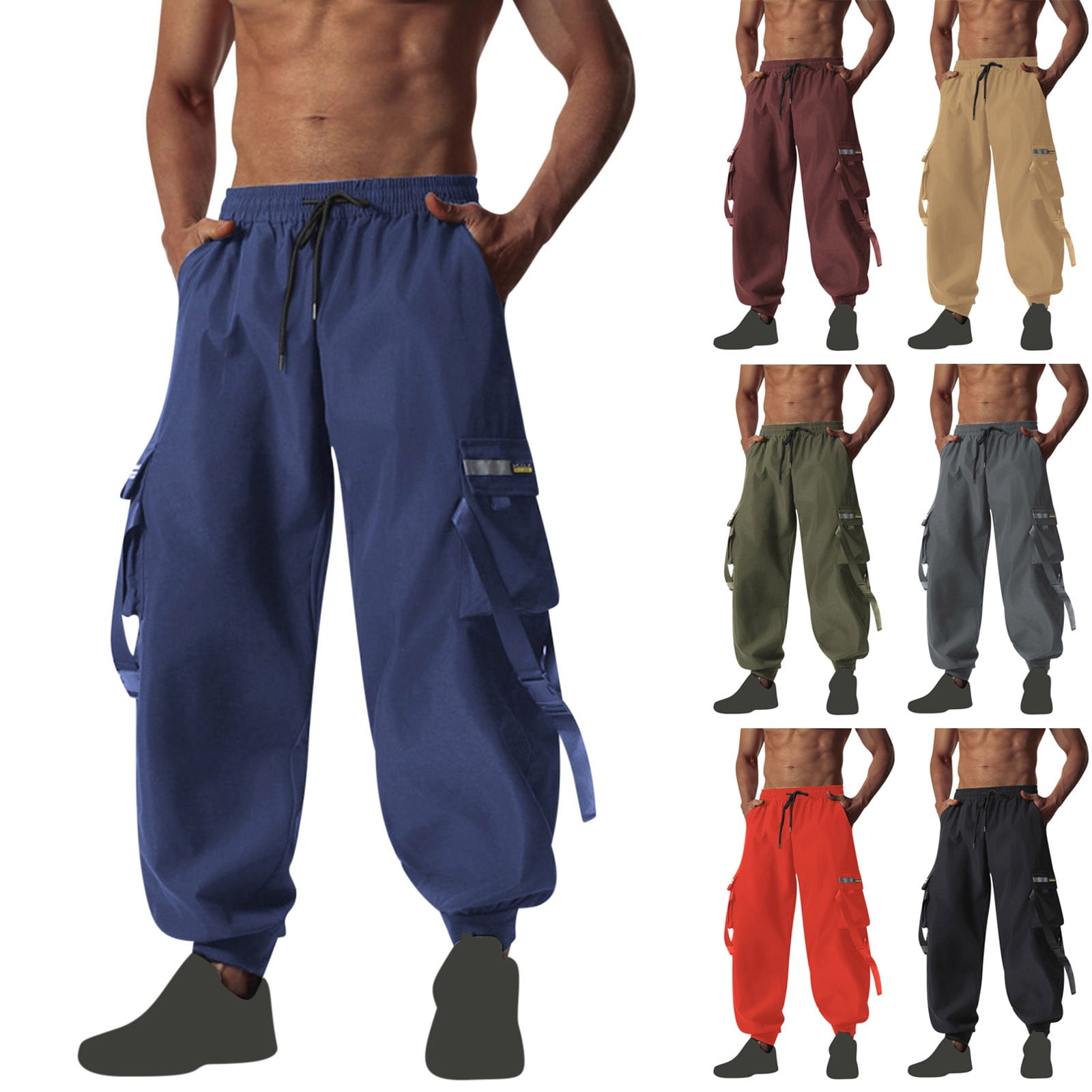 Bixock Men Cargo Work Sweatpant,Wide Led Pants,Men Loose Pants Solid ...
