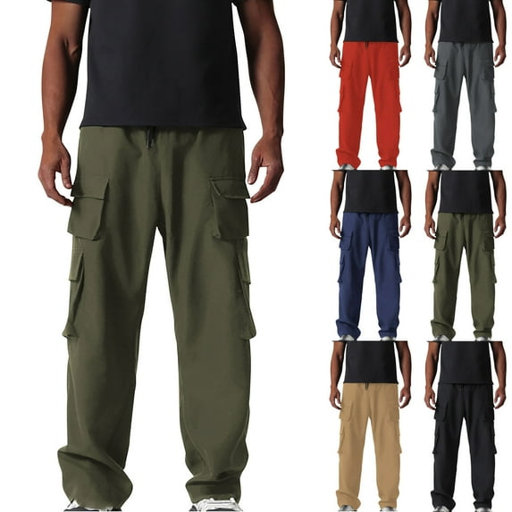 Bixock Men Cargo Work Sweatpant,Wide Led Pants,Men Loose Pants Solid ...