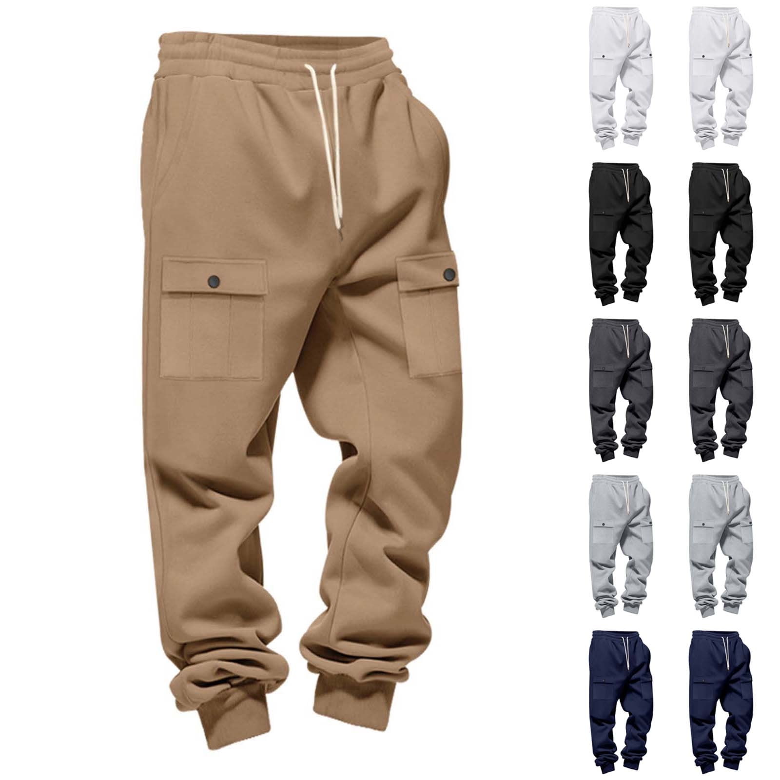 Bixock Men Cargo Work Sweatpant,Wide Led Pants,Men's Pants Solid Color ...