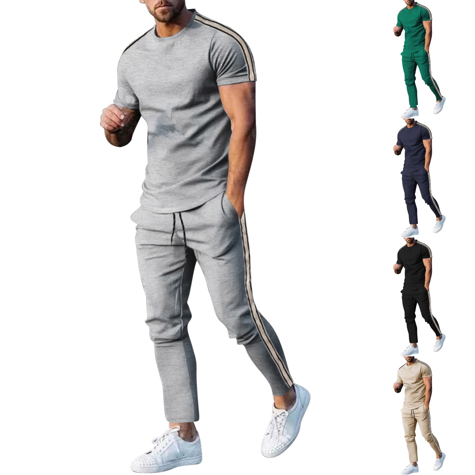 Bixock Men's 2 Piece Set,Jogging Suits for Men,Solid Color Short Sleeve ...