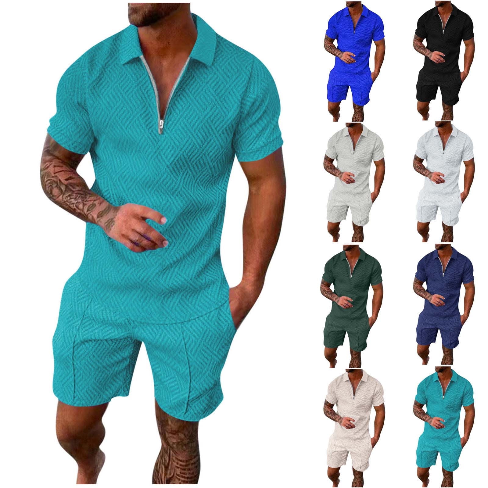 Bixock Men's Short Set,2 Piece Outfits for Men Solid Color Lapel Half ...