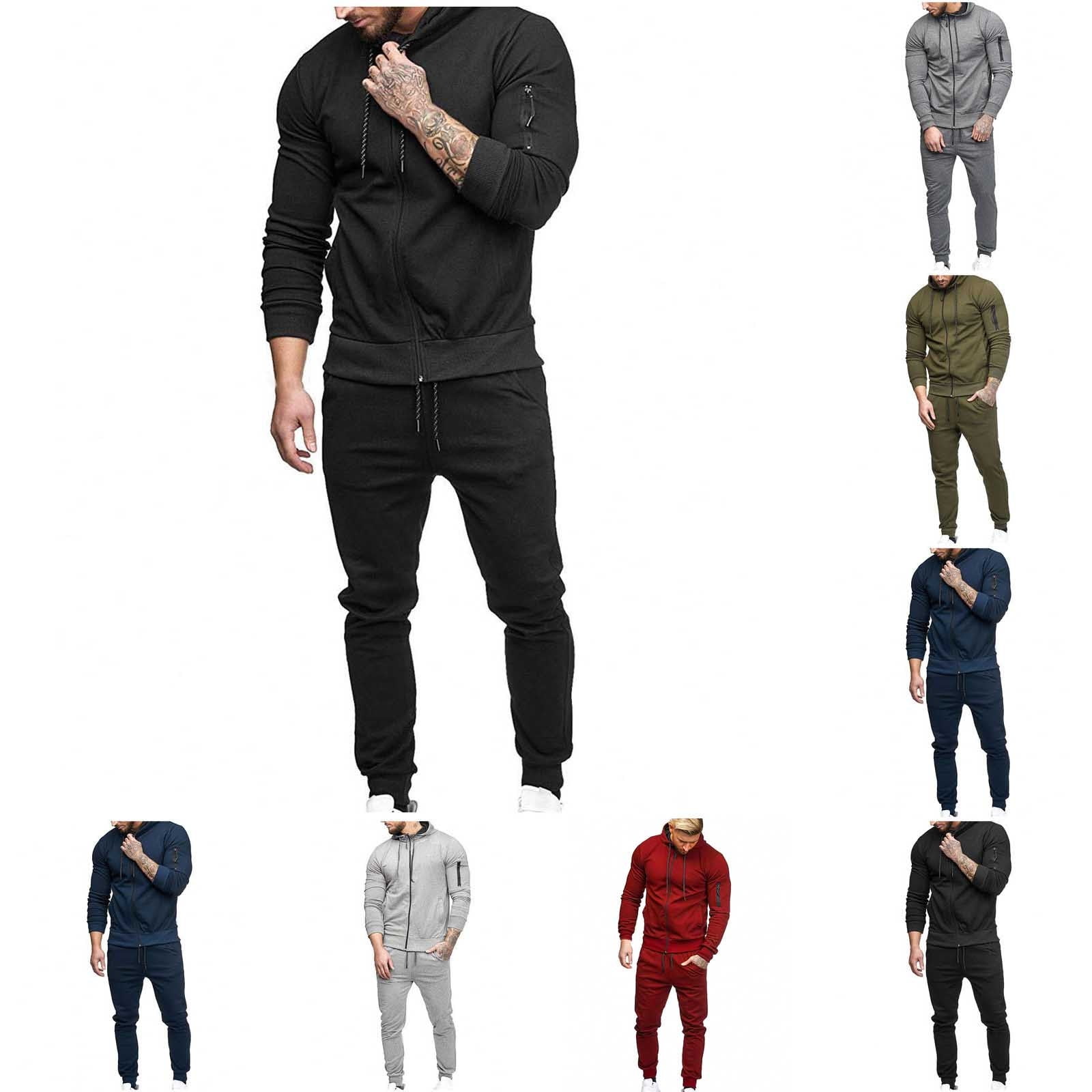 Bixock Men's Sweatsuit Outfits,Joggings Suits for Men Solid Color Zip ...