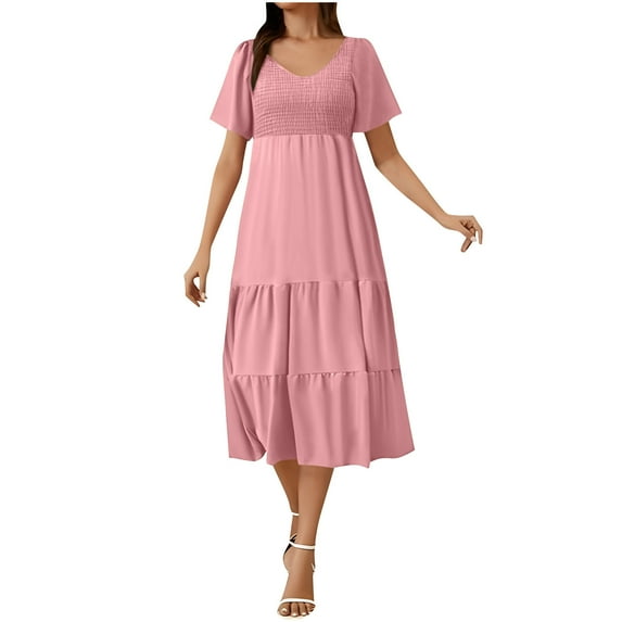 Bixock Midi Dress for Women,Dress for Women Short Sleeve V-Neck Solid ...
