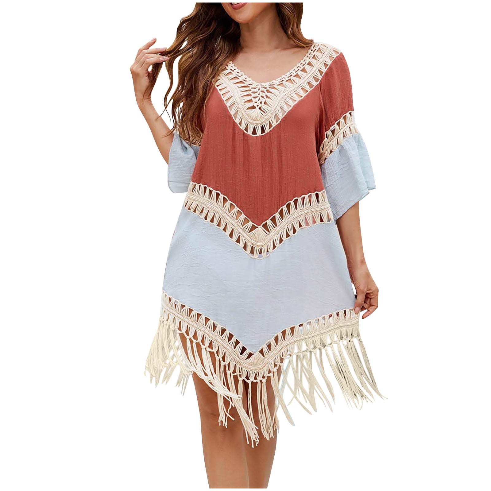 Bixock Mini Dress for Women,Dress for Women Short Sleeve V-Neck Fringe ...