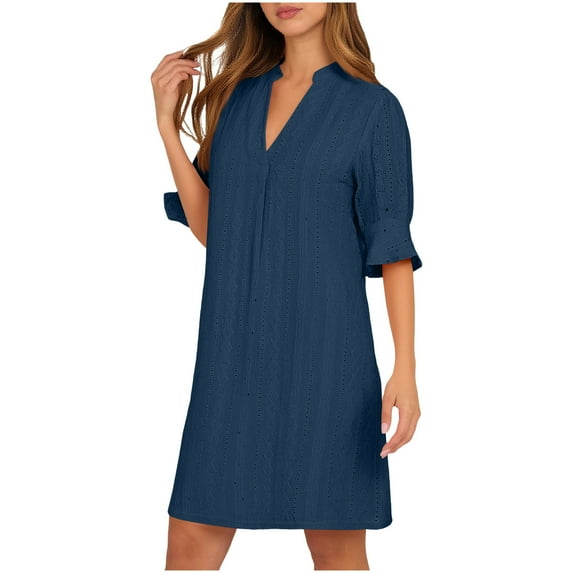 Bixock Mini Dress for Women,Dress for Women Short Sleeve V-Neck Solid ...
