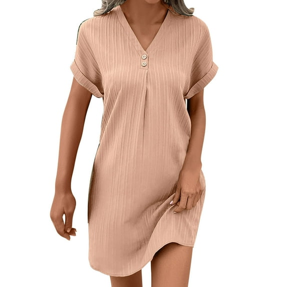 Bixock Mini Dress for Women,Dress for Women V-Neck Short Sleeve Solid ...