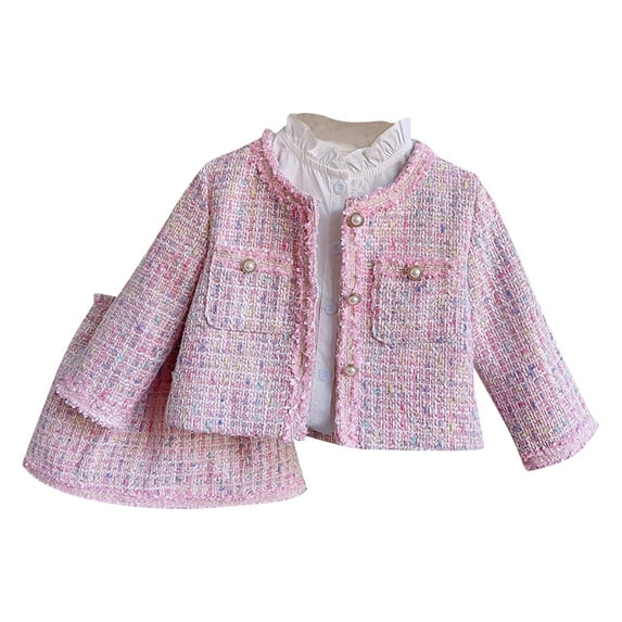 Bixock Onefit Sets for Kids Girls 2-10 Years Tweed Button Pocket Jacket ...
