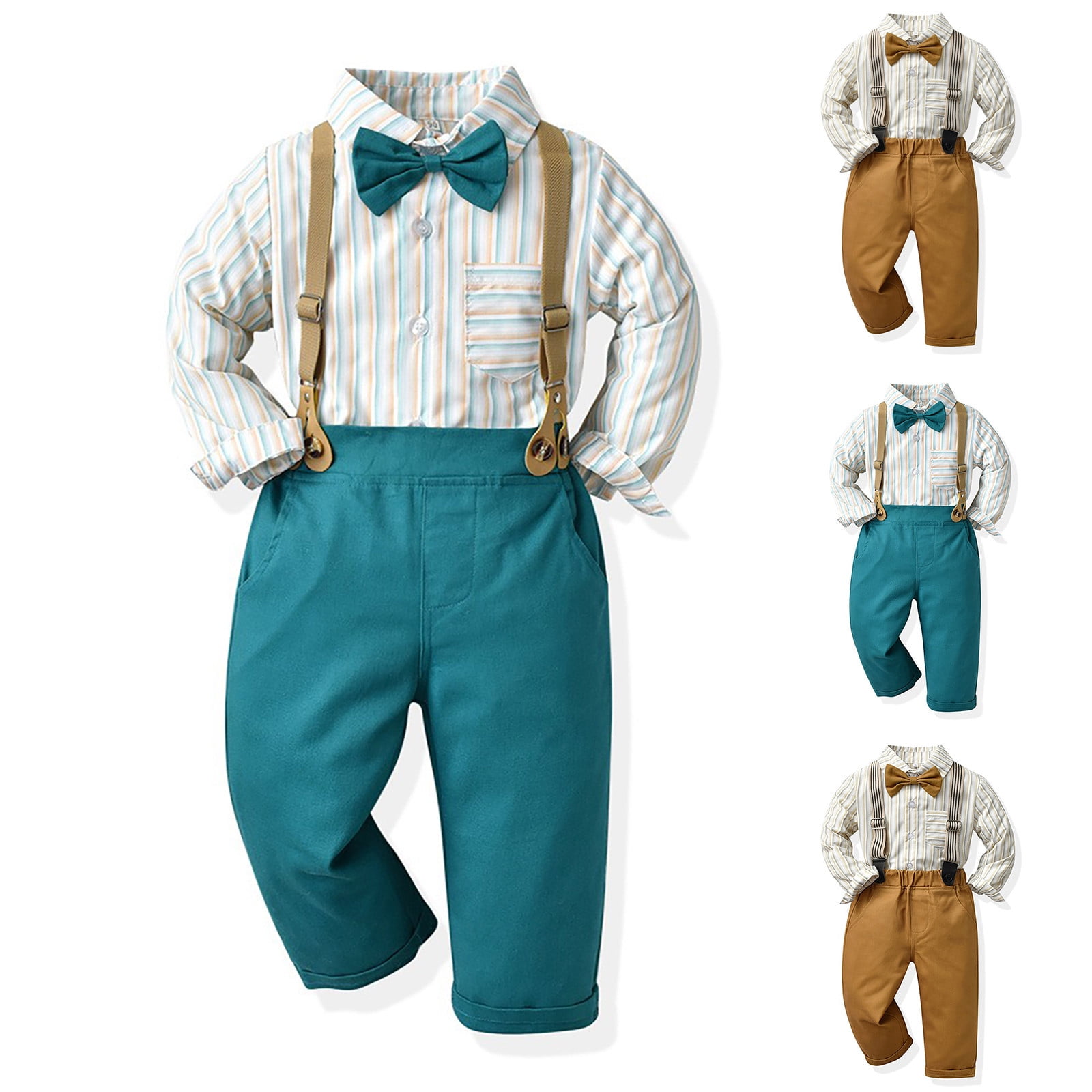 Bixock Onefit Sets for Kids Long Sleeve Shirt and Suspenders Pants Two ...