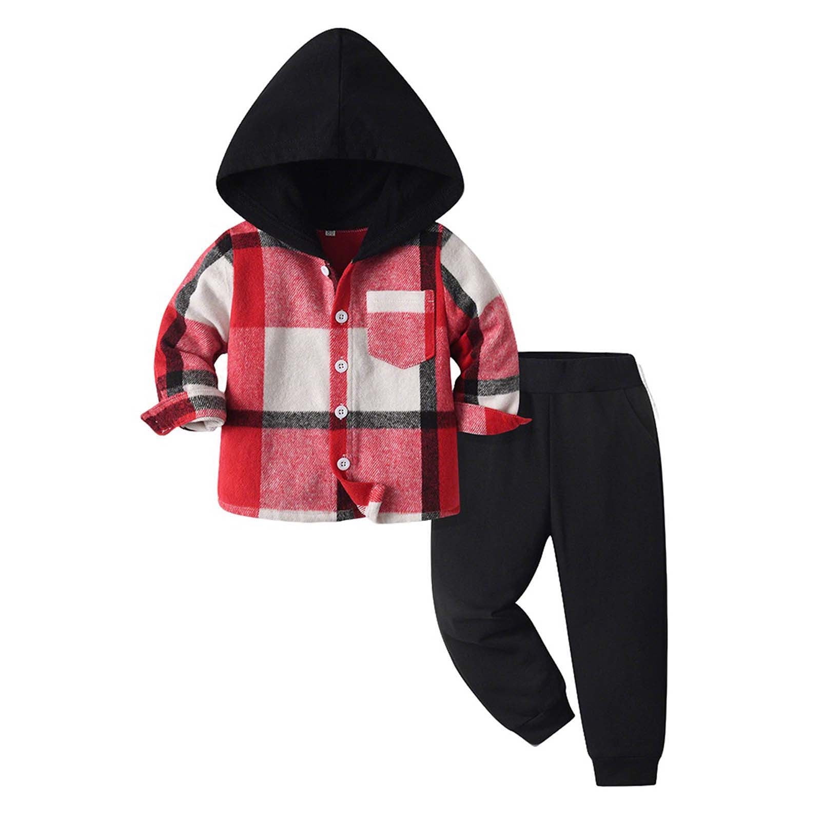 Bixock Onefit Sets for Kids Toddler Fall Long Sleeve Hooded Plaid ...