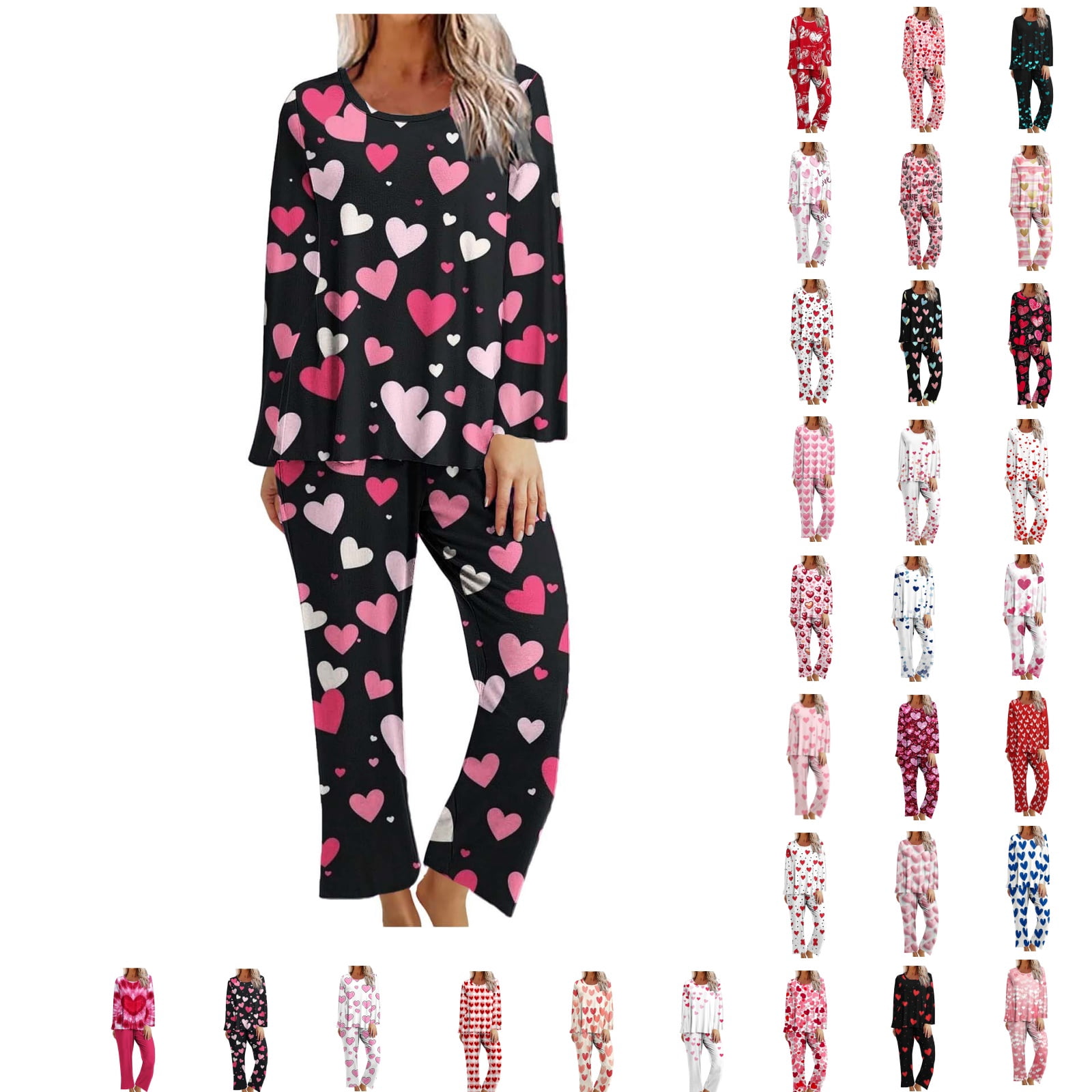 Bixock Pajamas for Women Valentines Pajamas Random Print Long Sleeve ...