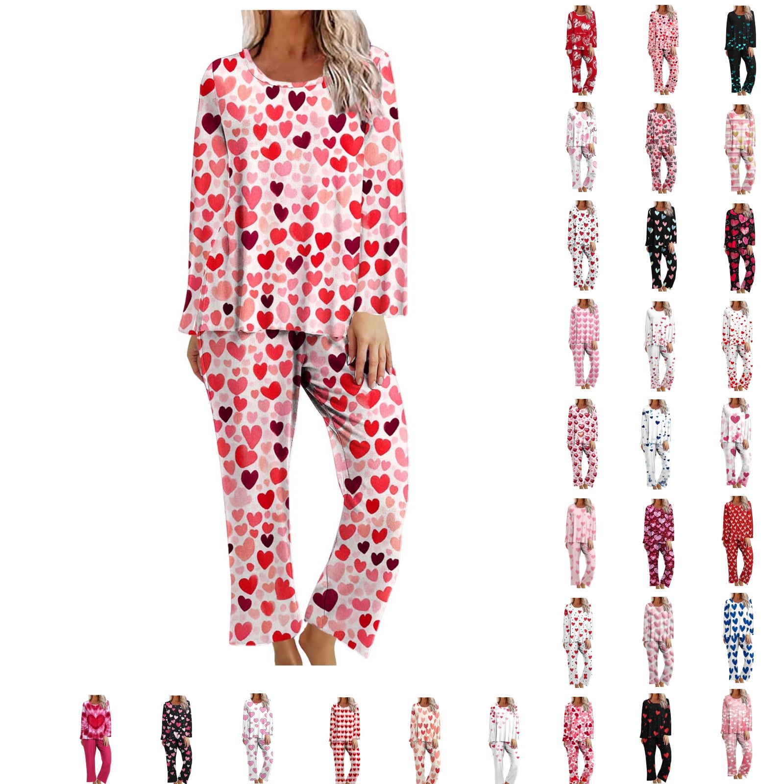 Bixock Pajamas for Women Valentines Pajamas Random Print Long Sleeve ...
