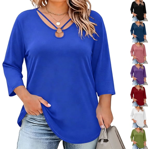 Bixock Plus Size Women 3/4 Length Sleeve Tops Maternity Shirts Solid ...
